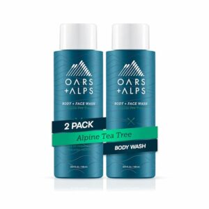 oars + alps men's moisturizing body and face wash, skin care infused with vitamin e and antioxidants, sulfate free, alpine tea tree, 2 pack