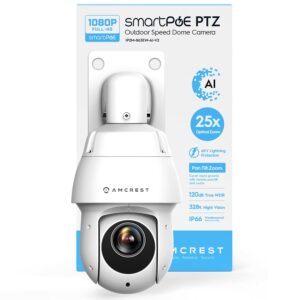 amcrest 2mp outdoor ptz poe + ip camera pan tilt zoom (optical 25x motorized) poe+ camera security speed dome, cmos image sensor, 328ft night vision, poe+ (802.3at) f1.6, ip66, ip2m-863ew-ai-v2