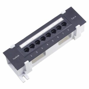 yankok [cat6 8 port patch panel unshielded with coded t568a/b wiring for rj45 network cables rack/wall mount 1u (come with bracket & mini punch down tool)