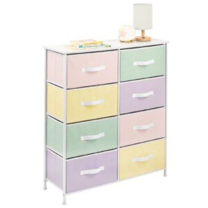 mdesign 38.31" high steel frame/wood top storage dresser furniture unit with 8 removable fabric drawers - large bureau organizer for bedroom, living room, or closet - jane collection, bright/multi