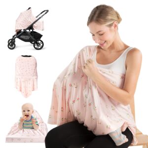 nursing cover for breastfeeding, momcozy carseat canopy privacy breastfeeding cover nursing poncho, baby car seat cover ultra soft floral scarf, stroller cover for baby and mom, pink