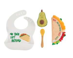 mud pie unisex baby | spoon, mud pie fiesta taco gift box set includes silicone bib and spoon plush taco book avocado, multi, one size us