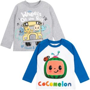 cocomelon jj kitty infant baby boys 2 pack long sleeve graphic t-shirts white/heather gray 18 months