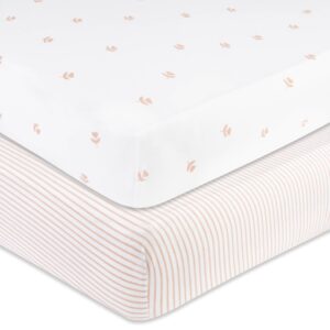 crib sheets set 2 pack - baby crib sheets with 100% jersey cotton - crib sheets for boys and girls, newborn essentials (crib, pink tulip)