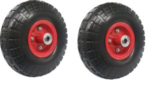 (2 pack) sepc 10 inches flat free solid 4.10/3.50-4 inches tire on wheel solid flat free for dolly handtruck cart hand truck wheel polyurethane foam tyre with steel rim