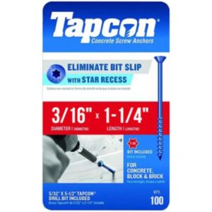 tapcon 3/16" x 1-1/4" star torx head concrete anchor screws 3169407v2 | 100 pack | drill bit included