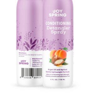 joyspring detangle spray for kids - natural conditioner & detangler spray with argan oil & apricot - curly hair detangling spray (8 oz)