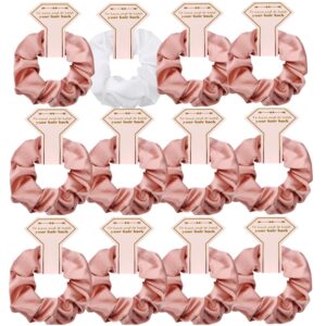 satin bridesmaid scrunchies 12 pack proposal gifts elastics hair ties scrunchies bachelorette party favors satin bridesmaid gift for bridal wedding parties (white & rose gold)