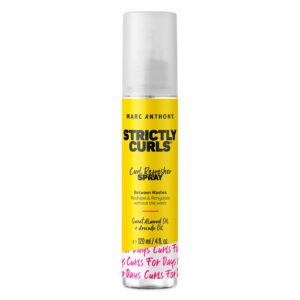 marc anthony curl refresher hair spray, strictly curls - hydrating detangler hairspray for curly & wavy hair - moisturizing & curl defining anti-frizz formula with sweet almond oil & avocado oil, 4 oz