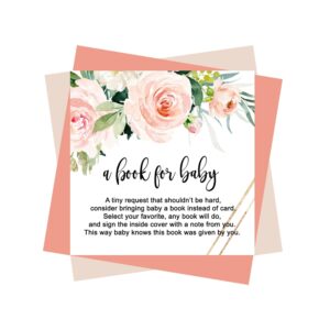 graceful floral books for baby shower cards - 25 pack - invitation inserts for girls - bring a book instead of cards poem - cute storybook theme ideas