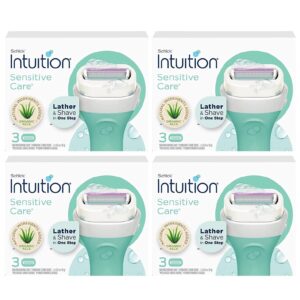 schick intuition sensitive(aloe) renewing moisture women razor refill cartridges, 12 count(4pack), new version 2022