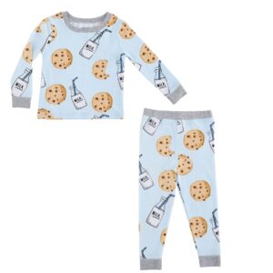 mud pie baby boys' milk and cookies pajama set, blue, 12-18, 12 months-18 months