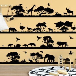 black jungle animals wall decals woodland wild animal wall stickers removable forest animals elephant lion birds giraffe trees wall decor for kids room bedroom living room nursery classroom