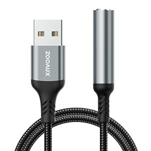 zooaux usb to 3.5mm jack audio adapter,external sound card usb-a to audio jack adapter with aux stereo converter compatible with headset,pc windows,laptop mac,desktops,linux,ps4 ps5 and more (grey)