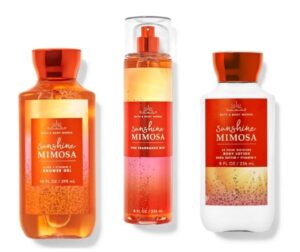 sunshine mimosa - full size set - shower gel, body lotion, fine fragrance mist