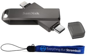 sandisk 128gb ixpand luxe flash drive for iphone, ipad tablet & usb typec devices - 3.1 dual drive for lightning & type-c (not type-a) sdix70n-128g-gn6ne bundle with 1 everything but stromboli lanyard