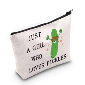 levlo funny pickle cosmetic bag pickle food costume party gift just a girl who loves pickles makeup zipper pouch bag pickle lover gift(who loves pickles)