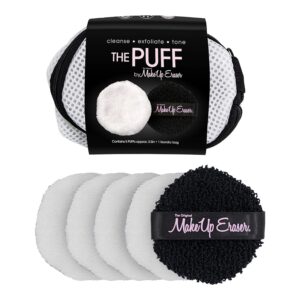 makeup eraser puff 5pc set, reusable and machine washable rounds, laundry bag included,5 count (pack of 1)