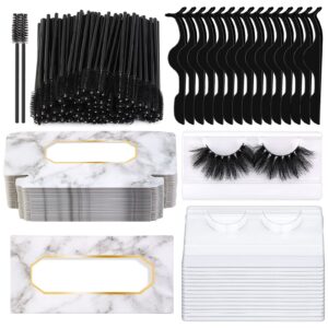 175 pieces lash packaging wholesale, include 30 empty eyelashes packaging box, 30 false lash trays, 15 eyelash tweezers and 100 eyelash brush mascara wands disposable (marble)