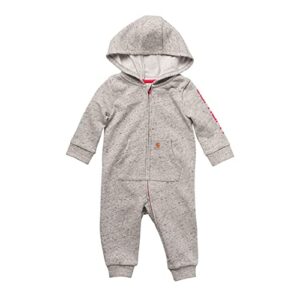 carhartt girls' knit long sleeve hoodneck coverall, ash heather, 24 months