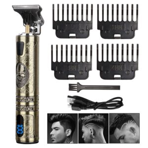 professional hair trimmer for men cordless hair clippers lcd display zero gapped t blade rechargeable multifunctional for barber family lcd-skull-bronze