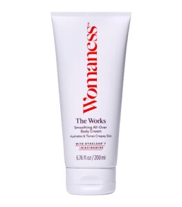 womaness the works all-over toning body cream - hydrating & smoothing anti aging body lotion - niacinamide and hyaluronic acid firming lotion for menopause body care & skin repair (200ml)