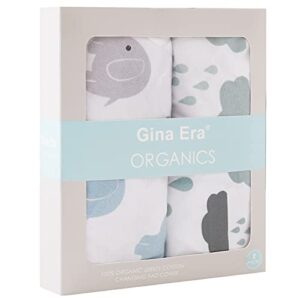 gina era changing pad cover, 100% jersey knit organic cotton changing pad covers, super soft and comfortable, 2 pack, diaper changing pad cover for baby girl and boy (blue)