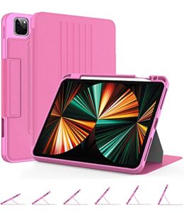 ocyclone protective case compatible with ipad pro 11 inch 3rd 2nd generation 2021 2020, 6 viewing angles magnetic stand with pencil holder smart auto wake sleep, pink