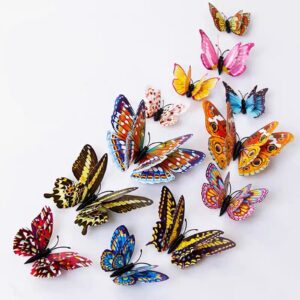 3d butterfly wall decor,12pcs double wings butterfly decorations, butterfly party decorations,glow in the dark butterfly decoration for bedroom decorations butterfly wall stickers and butterfly wall decals (colorful)