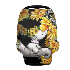 zfrxign elephant sunflower baby car seat cover nursing breathable scarf carseat canopy multi-use cover ups for stroller high chair shopping cart gifts cute, 1 count (pack of 1)