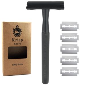 krisp shave stainless steel (4.5") long handle safety razor for men women - double edge shaving razor - fits all double edge razor blades - comes with 5 shave blades