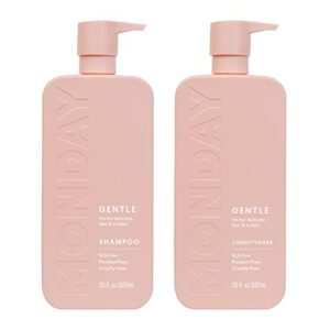 monday haircare gentle shampoo + conditioner set (2 pack) 30oz each for normal to delicate hair types, made from coconut oil, rice protein, & vitamin e, 100% recyclable bottles