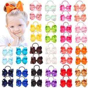 willingtee 40pcs 4.5 inches boutique pops hair bows elastic hair ties grosgrain ribbon big cheer bow ponytail holder elastic ties for girls toddlers kids teens 20 colors in pairs