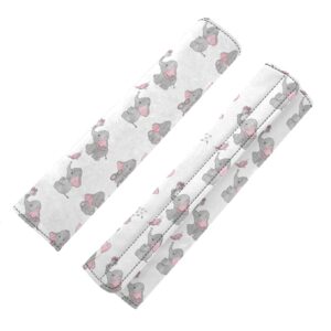 cute elephants pink butterflies seamless on white 1 piece adjustable car seat belt pads cover, universal car seat belt shoulder strap covers, car seat belt cushions for adults kids