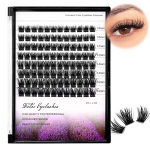 dedila 96pcs mixed 8-10-12-14mm/10-12-14-16mm thick base dramatic black soft cluster individual false eyelashes wide stem 5d volume eye lashes extensions (10-12-14-16mm)