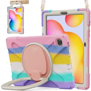 batyue case for samsung galaxy tab s6 lite 10.4 inch 2022/2020 (sm-p610/sm-p613/sm-p615/sm-p619), protective case with pencil holder, 360° swivel stand, shockproof drop; for kids - colourful pink