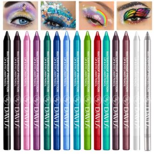 15 colors eyeliner pen set, eye shadow pencil, pearl eyeliner metallic eyeliner pencil glitter eyeliner for women eye&lip liner professional waterproof eye makeup set colorful eyeliner eye(15pcs)