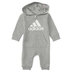 adidas infant boys long sleeve zip front hooded coveralls, medium grey heather, 9m