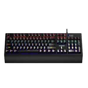 e-yooso mechanical keyboard, mechanical gaming keyboard with red switches, 104 keys, wired keyboard mechanical with rainbow backlit & rgb led side light, linear keyboard for windows, gaming, pc