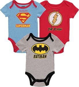 dc comics baby boys short-sleeve bodysuit three pack - baby boy clothes featuring batman superheroes (3 pack, 3-6 months