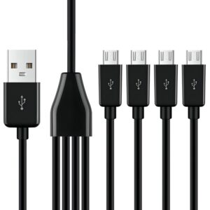 vrllinking usb a to usb micro charging cable, 4 in 1 multi charger cable micro usb splitter cable 4 ports micro usb 2.0 male to male charging cord 4 connectors(black 0.5m)