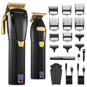 mosmaoo professional cordless hair clippers and hair trimmer combo set for barbers&stylists, clippers for hair cutting &sharp blade beard trimmer with metal guide combs for men, women, and kids