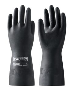 pacific ppe chemical resistant gloves, heavy duty industrial rubber gloves, resist acid, alkali and oil, 12.6", large