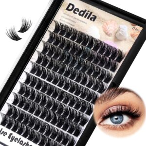 dedila 120 clusters individual false eyelashes wide stem d curl handmade dramatic black soft and light 5d volume eye lashes extensions thick base women girls beauty tools (14mm)