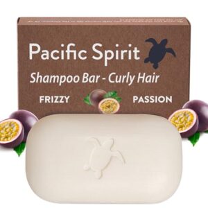 "pacific spirit shampoo bar for curly hair with coconut oil & passion fruit. moisturizing and texturizing -scent, 3.53 oz. zero waste, vegan"