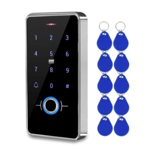 hfeng outdoor ip68 waterproof rfid access control keypad fingerprint biometrics access controller wg26/34 card reader + 10pcs 13.56mhz keyfobs for home/office