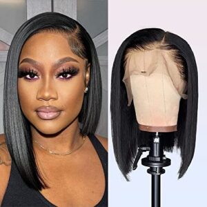 ainmeys hair 13x4 lace front wigs glueless wigs human hair 150% density pre plucked short bob wigs brazilian straight human hair wigs for black women bleached knots(12inch)