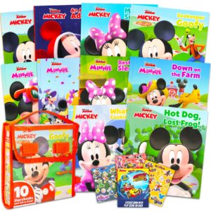 disney story books collection bundle ~ 10 pack mickey mouse and minnie book set for toddlers 1-3 with stickers (mini story books)