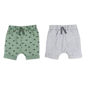 lamaze baby boys' super combed natural cotton athletic style shorts, 2 pack, gray/green, 12 months