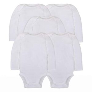 lamaze baby super combed natural cotton long sleeve bodysuit, snap closure, 5 pack, plain white, 3 months